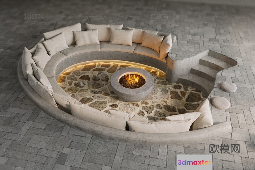 A Large Circular Outdoor Seating Area 3D Model - 14213 - CORONA Render ...