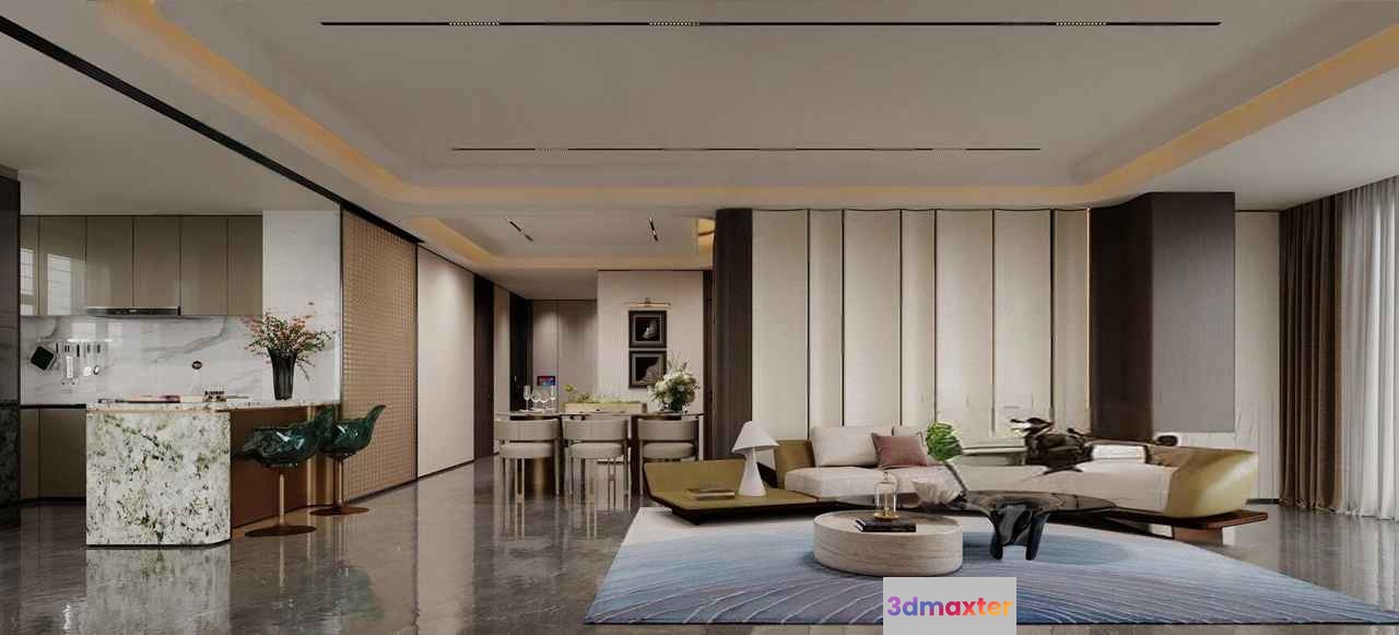 Modern Living Room 3D Model - 261 - CORONA Render - 3DMAXTER