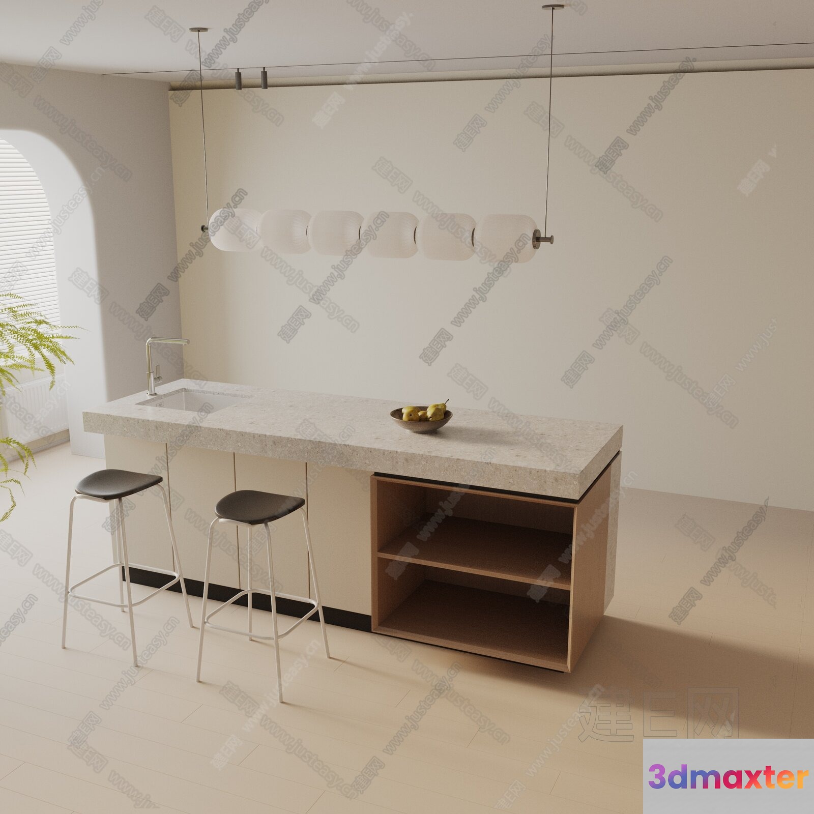 Modern Minimalist Kitchen 3D Model - 11841 - VRAY Render - 3DMAXTER