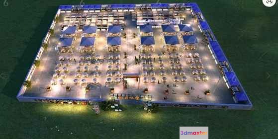 Aerial View Of A Building At Night 3D Model - 11145 - VRAY Render ...